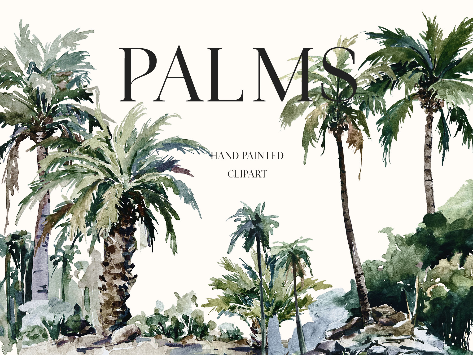 Watercolor Palm Trees Clipart Tropical Island PNG for - Etsy