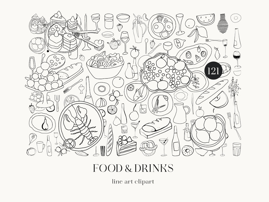 Food & Drinks Line Art: Hand-drawn PNG Clipart (121 Files) - Etsy
