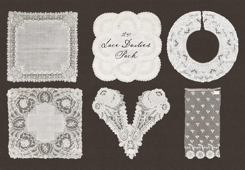 Lace Doilies Clipart Pack – 24 Vintage PNG Overlays for Scrapbooking ...