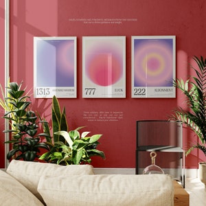 Angel Number Posters. Trendy Gradient Aura Energy Spiritual Wall Art. Clipat 111 222, 333, 666 ...