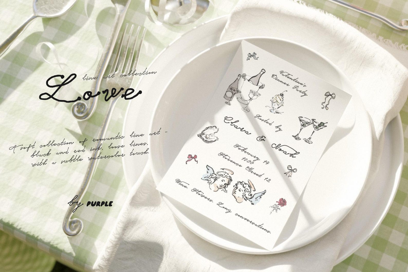 Love Line Art Clipart, Romantic Wedding & Valentine Illustrations - Etsy