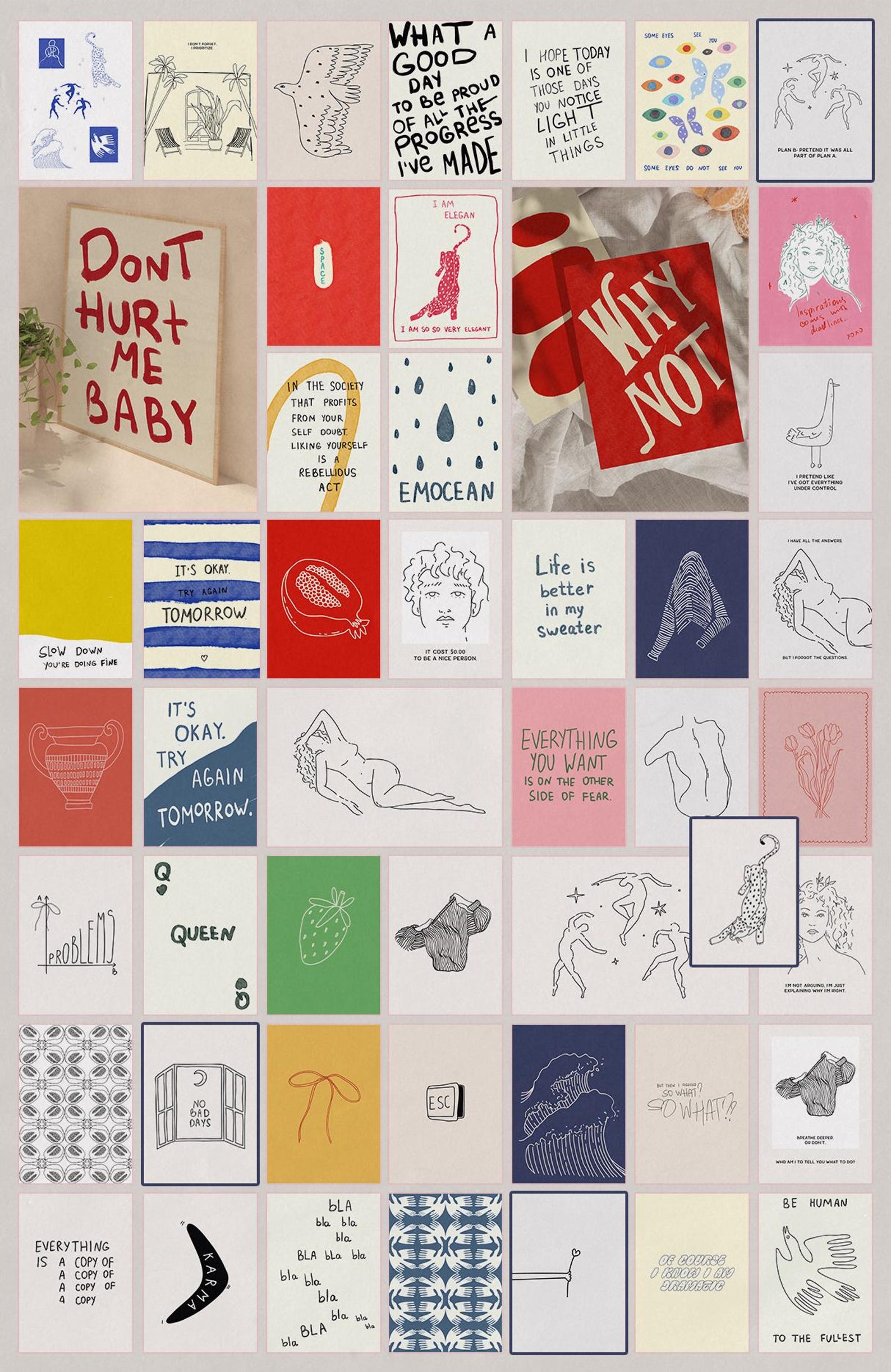 Hand Drawn Posters Bundle - 50 Digital Prints | Matisse-inspired Trendy ...