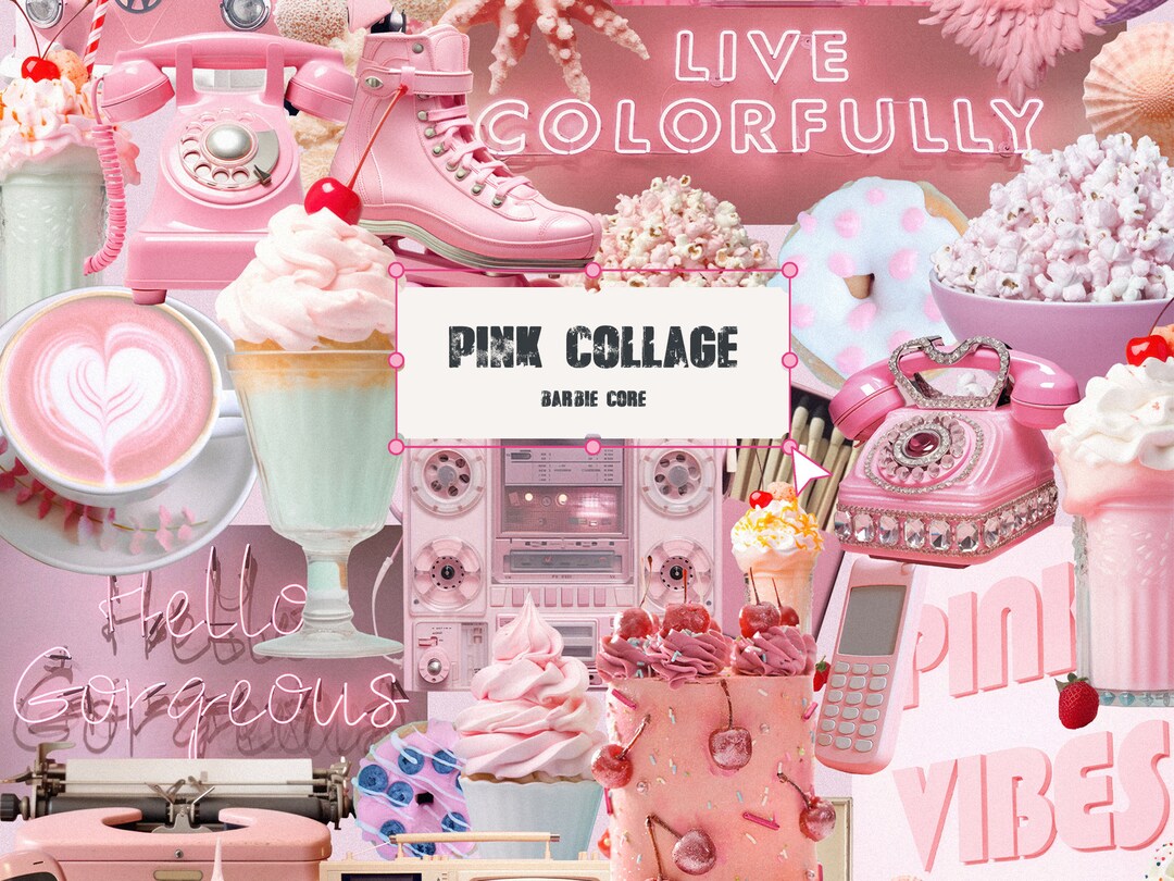 Trendy Pink Digital Collage Pack, Mixed Media Textures, Barbie Art ...