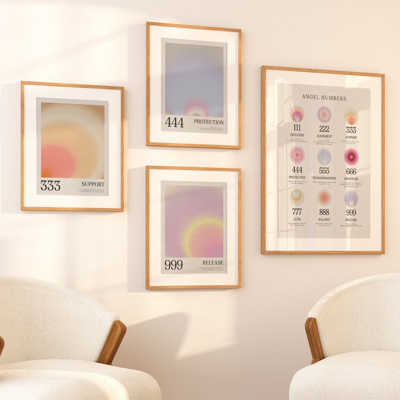 Angel Numbers Print Set - Aura Energy Spiritual Wall Art - Numerology ...