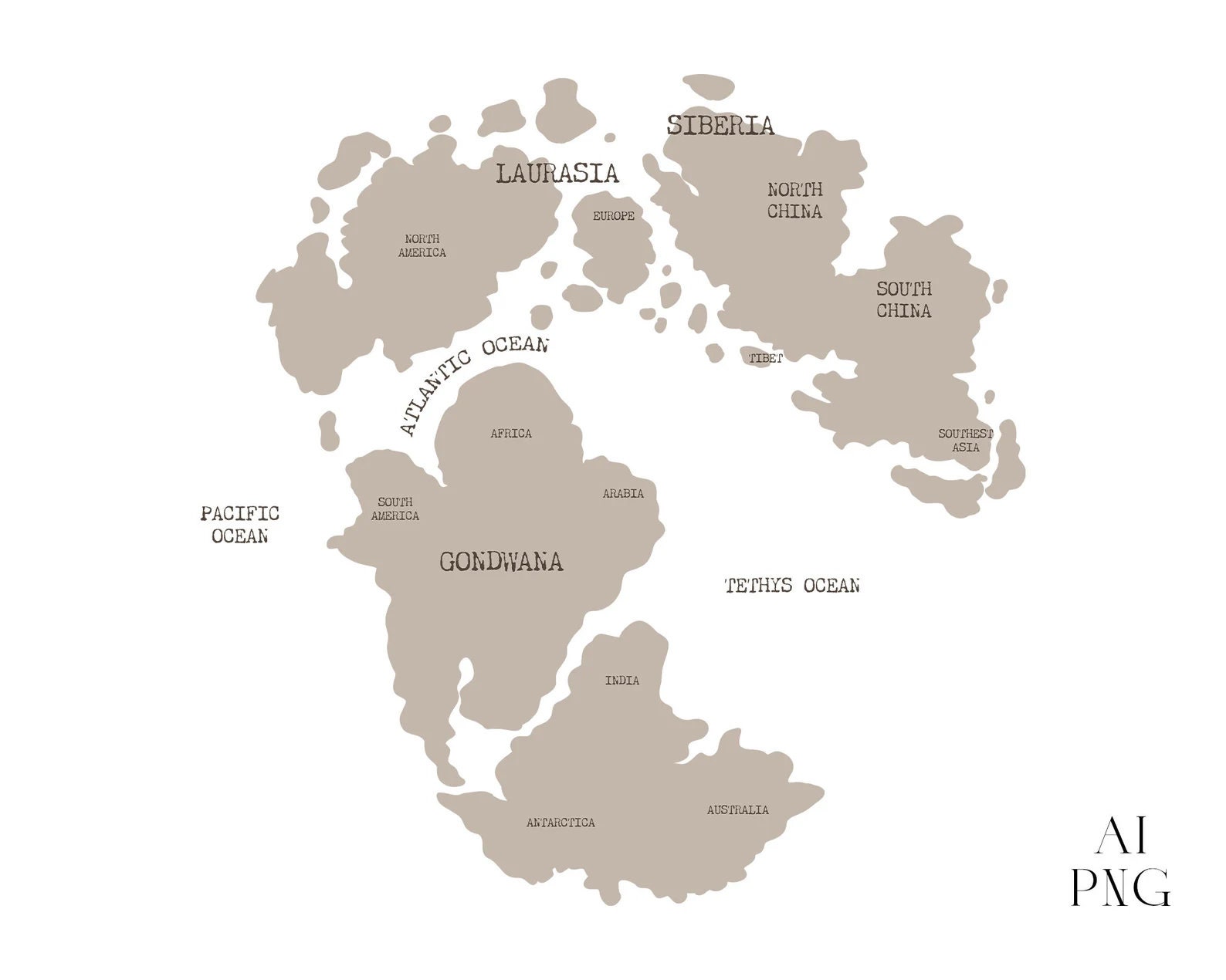 Late Jurassic World Map: Hand Drawn SVG, PNG, AI (digital Files) - Etsy