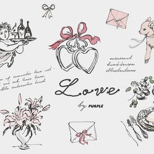 Love Line Art Clipart, Romantic Wedding & Valentine Illustrations - Etsy