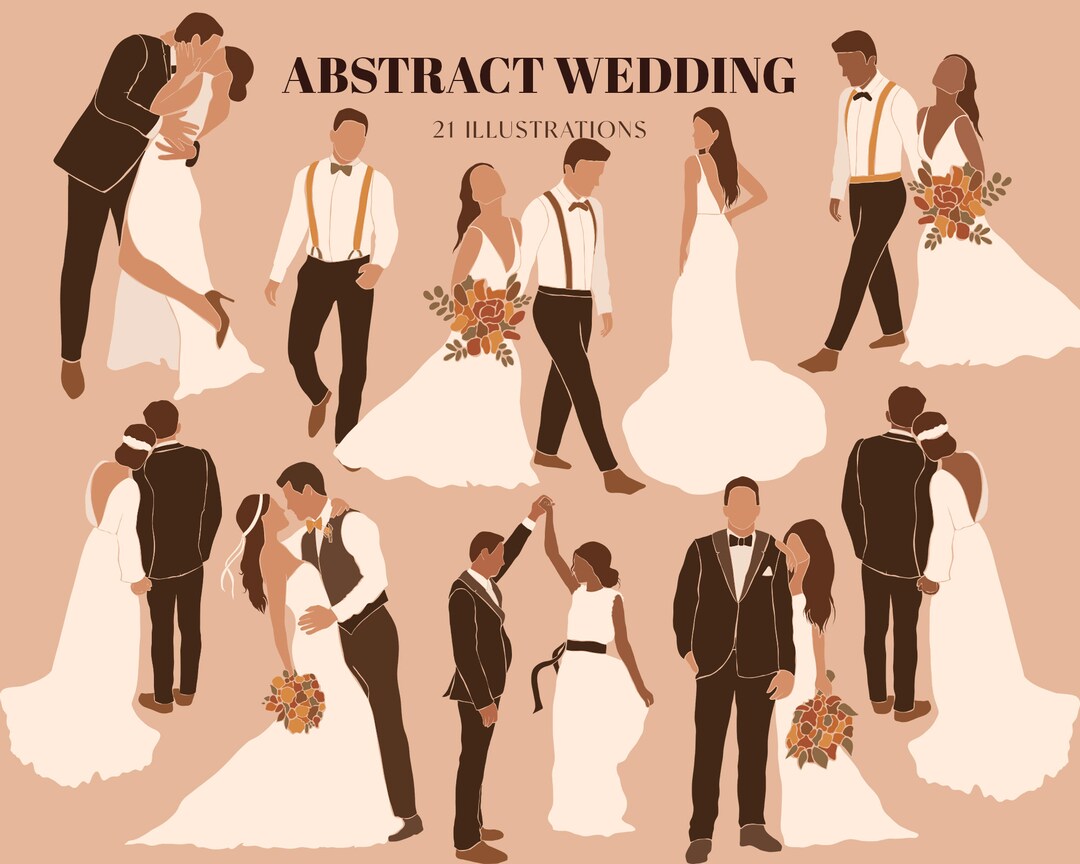 Abstract Wedding People Bride and Groom. Marriage Couple Clipart ...
