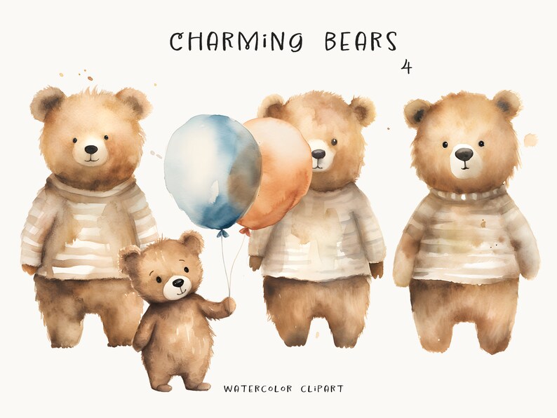 Charming Hand Painted Watercolor Bears & Stars Clipart. Baby - Etsy