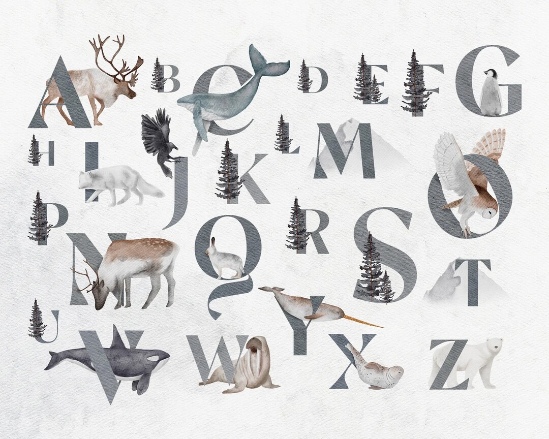 Watercolor Winter Alphabet. Arctic Animals ABC. Forest Illustrations ...