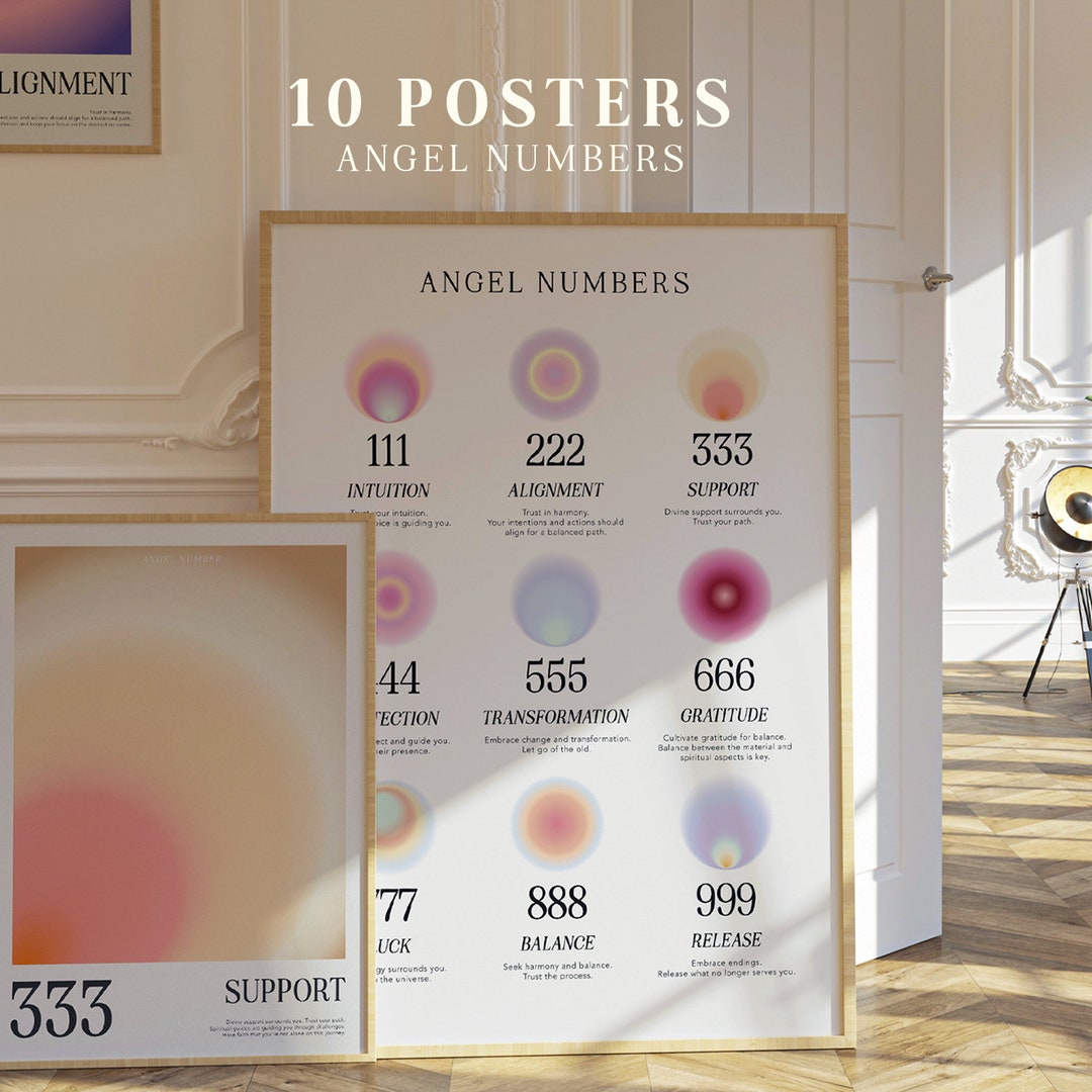 10 Angel Numbers Prints. Trendy Gradient Aura Energy Spiritual Wall Art ...