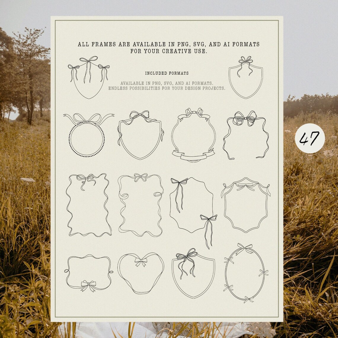 Whimsy Charm Crests and Frames Bundle. Minimalist Hand Drawn Line Art ...