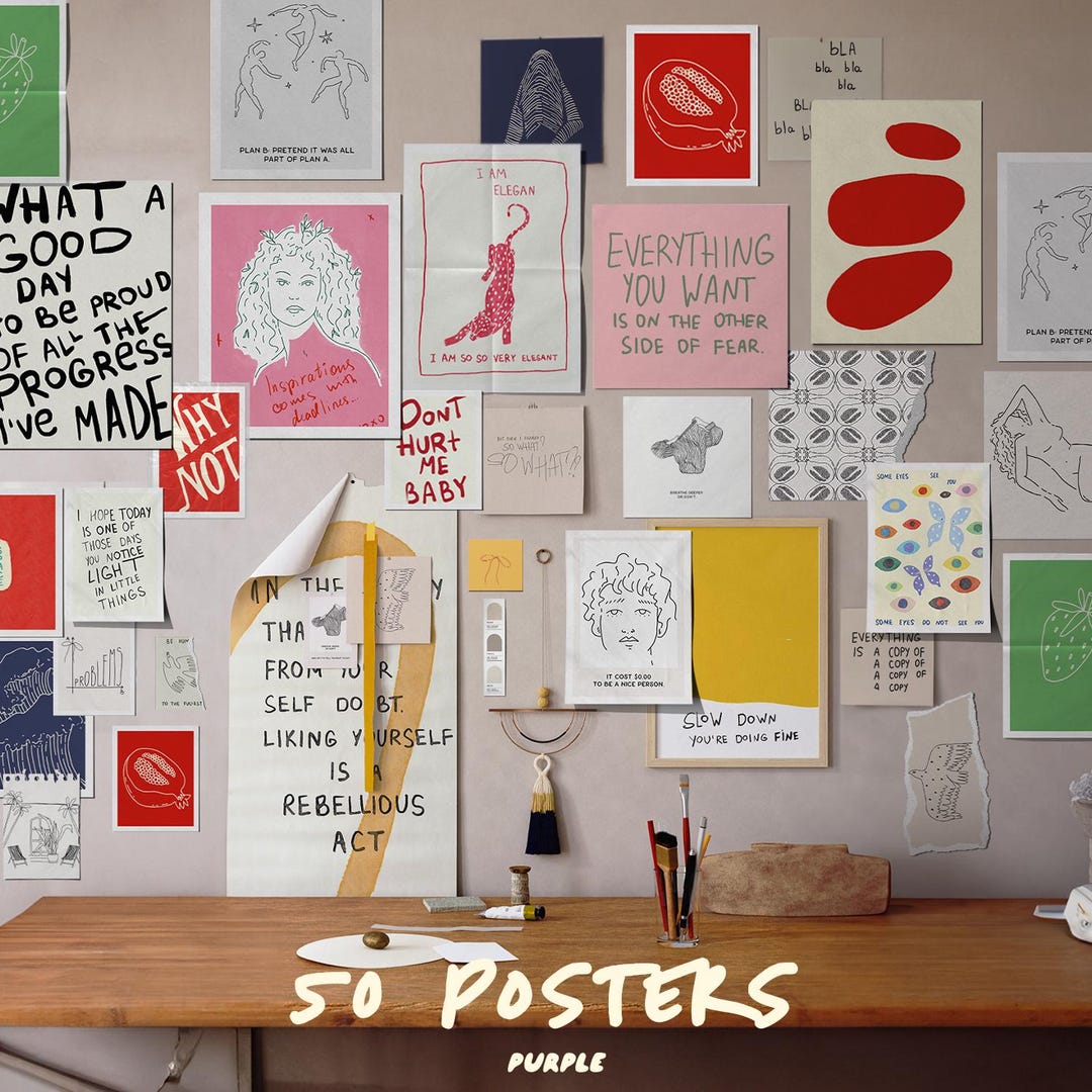 Hand Drawn Posters Bundle - 50 Digital Prints | Matisse-inspired Trendy ...