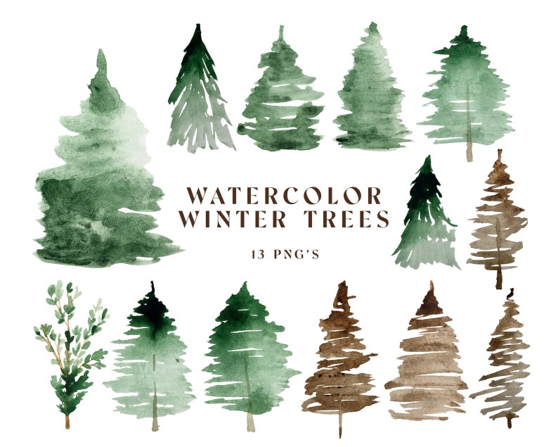 Watercolor Pine Trees Clipart. Christmas. Winter Clipart. 13 - Etsy
