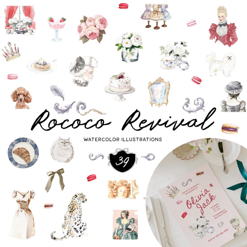 Rococo Revival Watercolor Clipart – Elegant Digital Graphics for ...