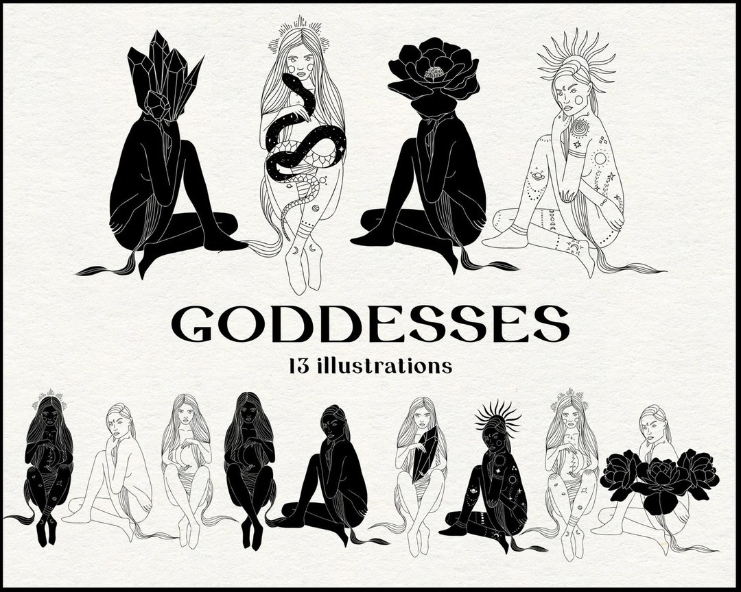 Magic Line Art Goddesses Clipart. Feminine Clipart. Woman Line Art ...
