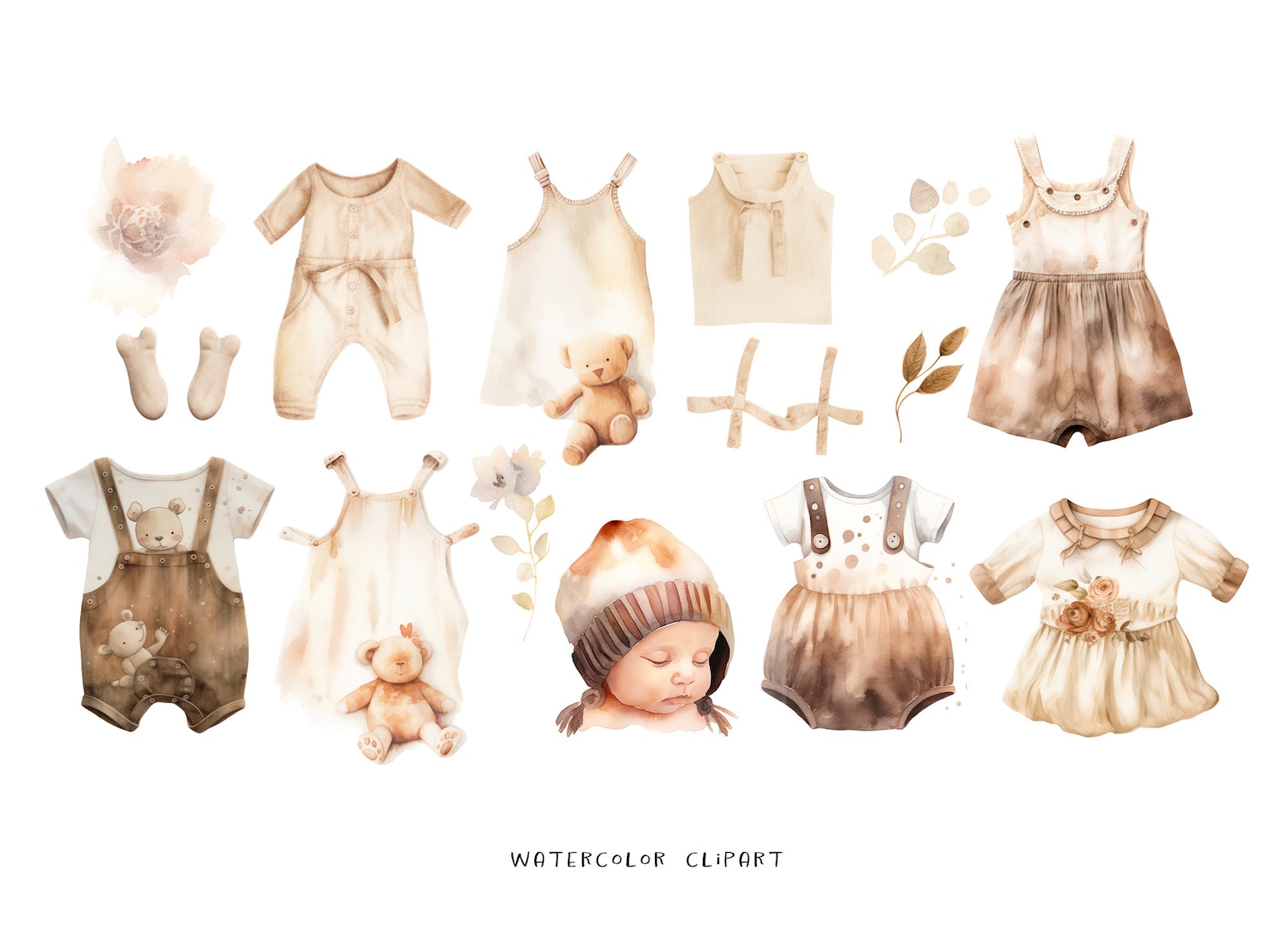 Watercolor Baby Clothes Clipart: Boho Nursery PNG (digital Download) - Etsy