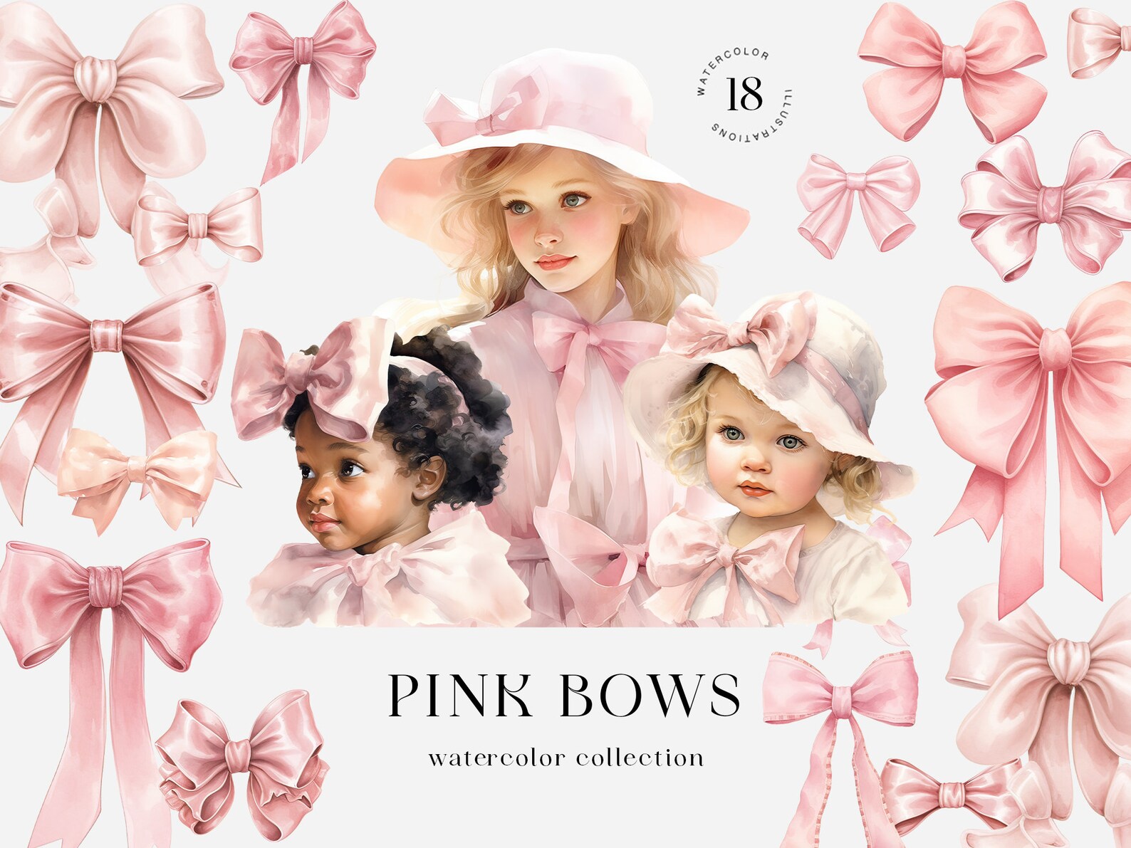 Watercolor Pink Bows Clipart. Pastel Pink Bows. Victorian - Etsy