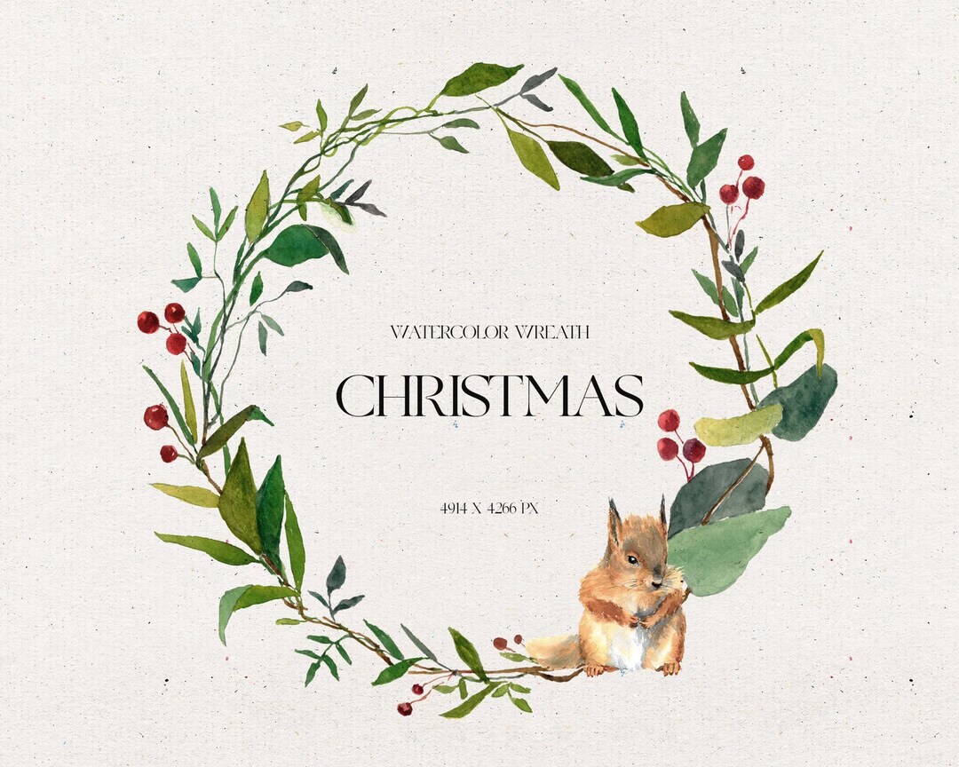 Watercolor Christmas Wreath Clipart. Digital Winter Watrcolor - Etsy