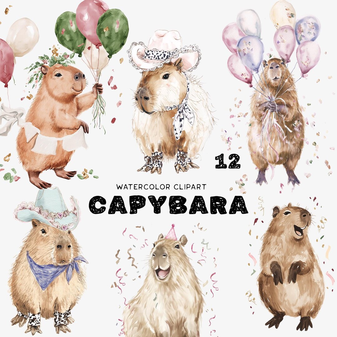 Watercolor Capybara Clipart – 12 Cute Capybara PNG, Cowboy Party Clip ...