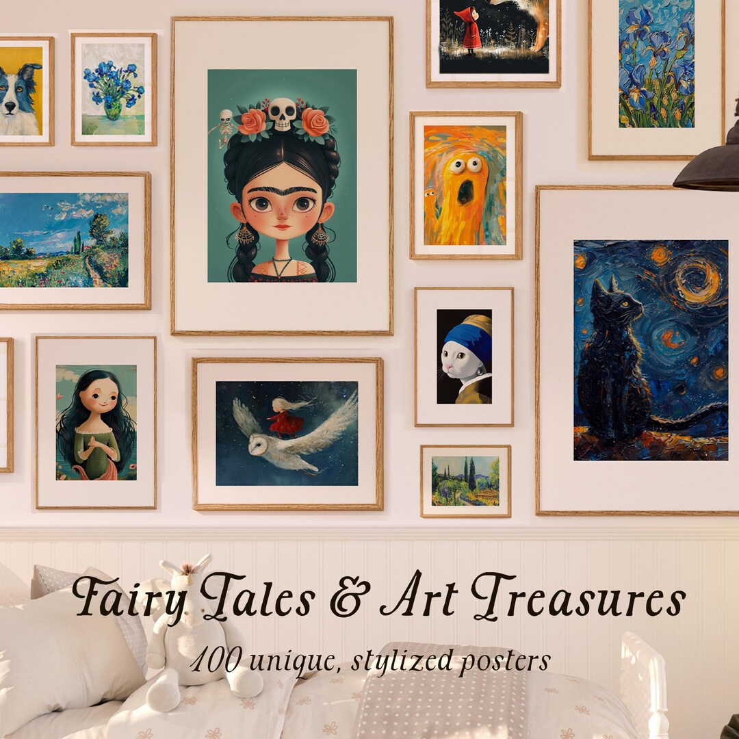 100 Eclectic Nursery Prints. Fairy Tales & Art Treasures Poster Bundle for Kid. Wall Art for ...