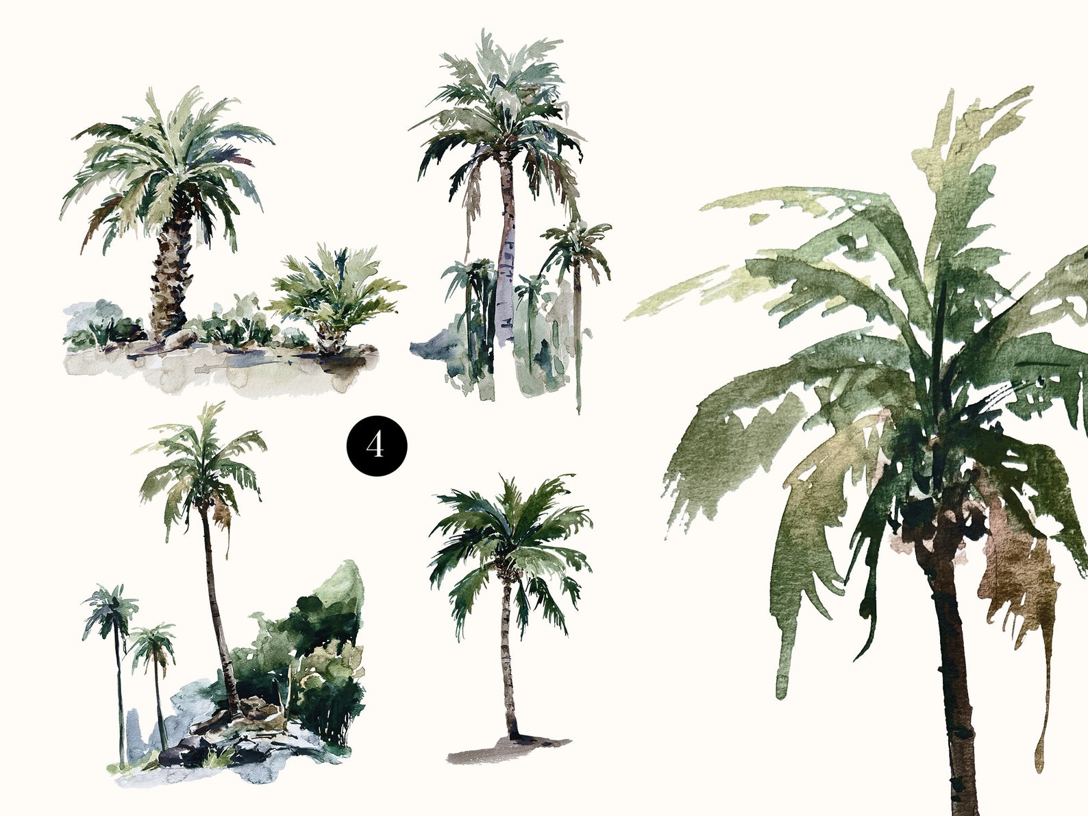 Watercolor Palm Trees Clipart Tropical Island PNG for Instant Download ...
