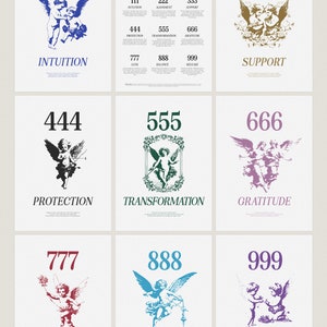 Angel Number Posters: Gradient Aura Spiritual Wall Art (digital ...