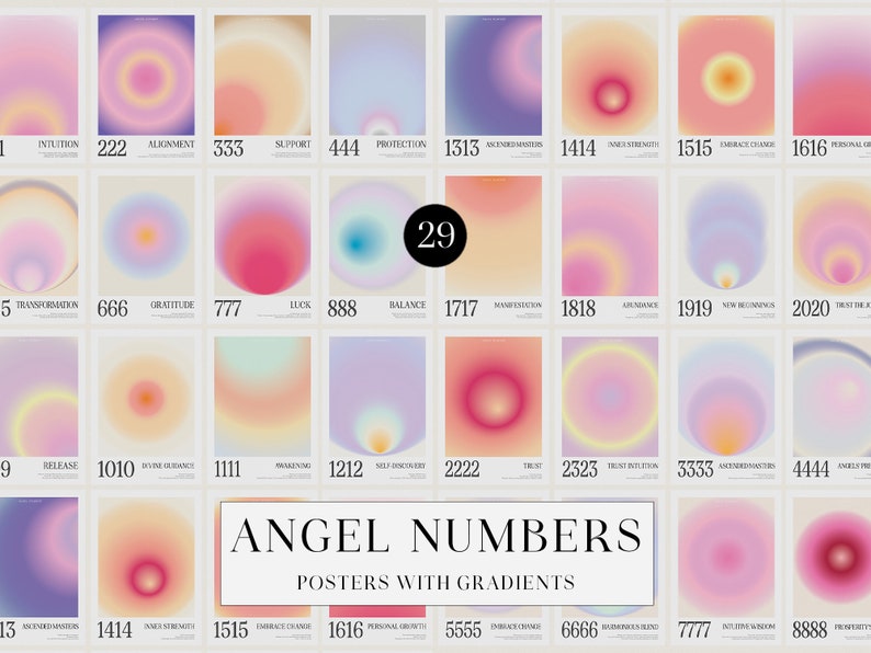 Angel Numbers Aura Posters Collection - 29 Designs, Trendy Wall Art ...