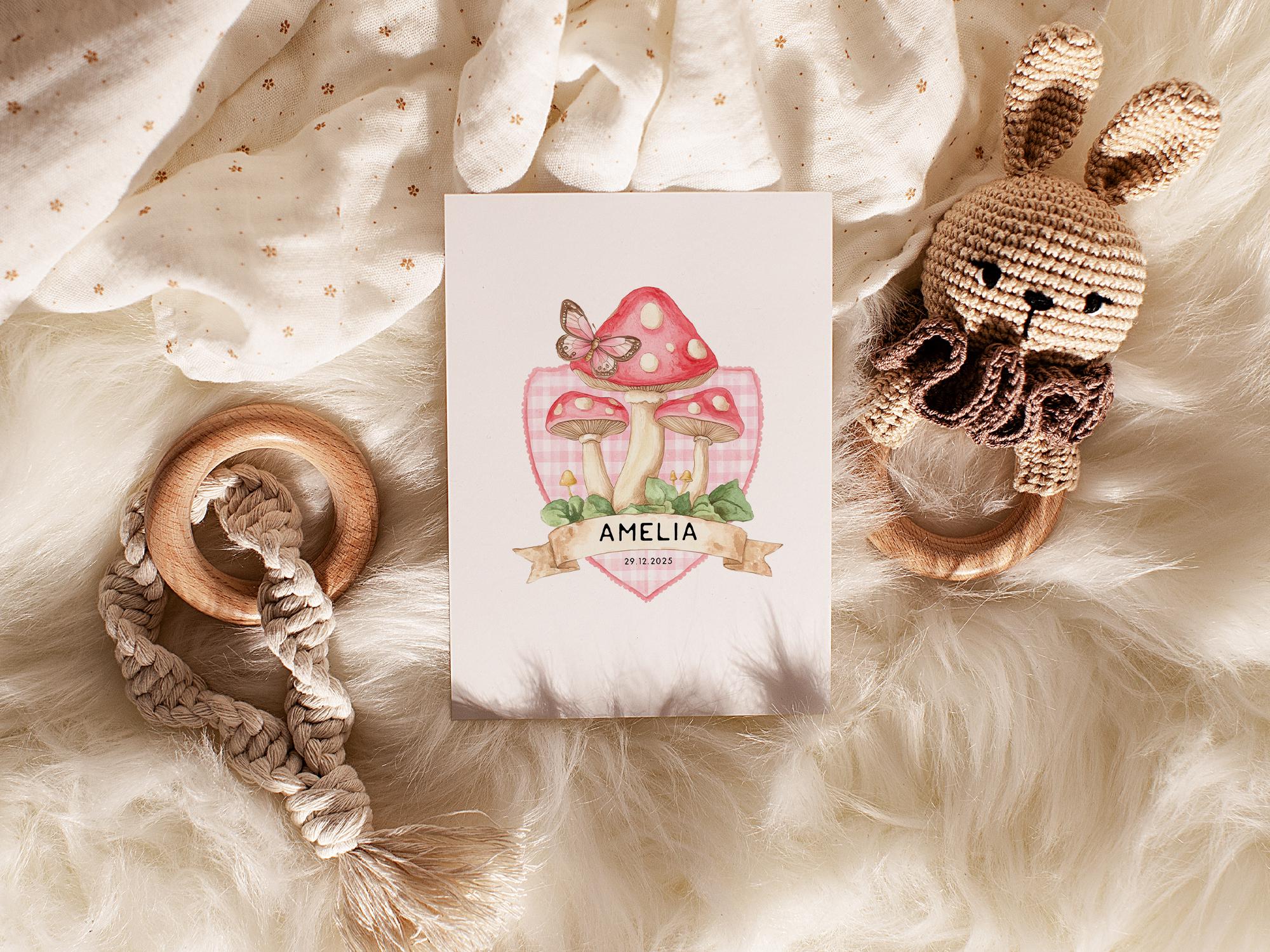 Watercolor Mushroom Monogram Crest: Baby Shower Invitation Clipart (PNG ...