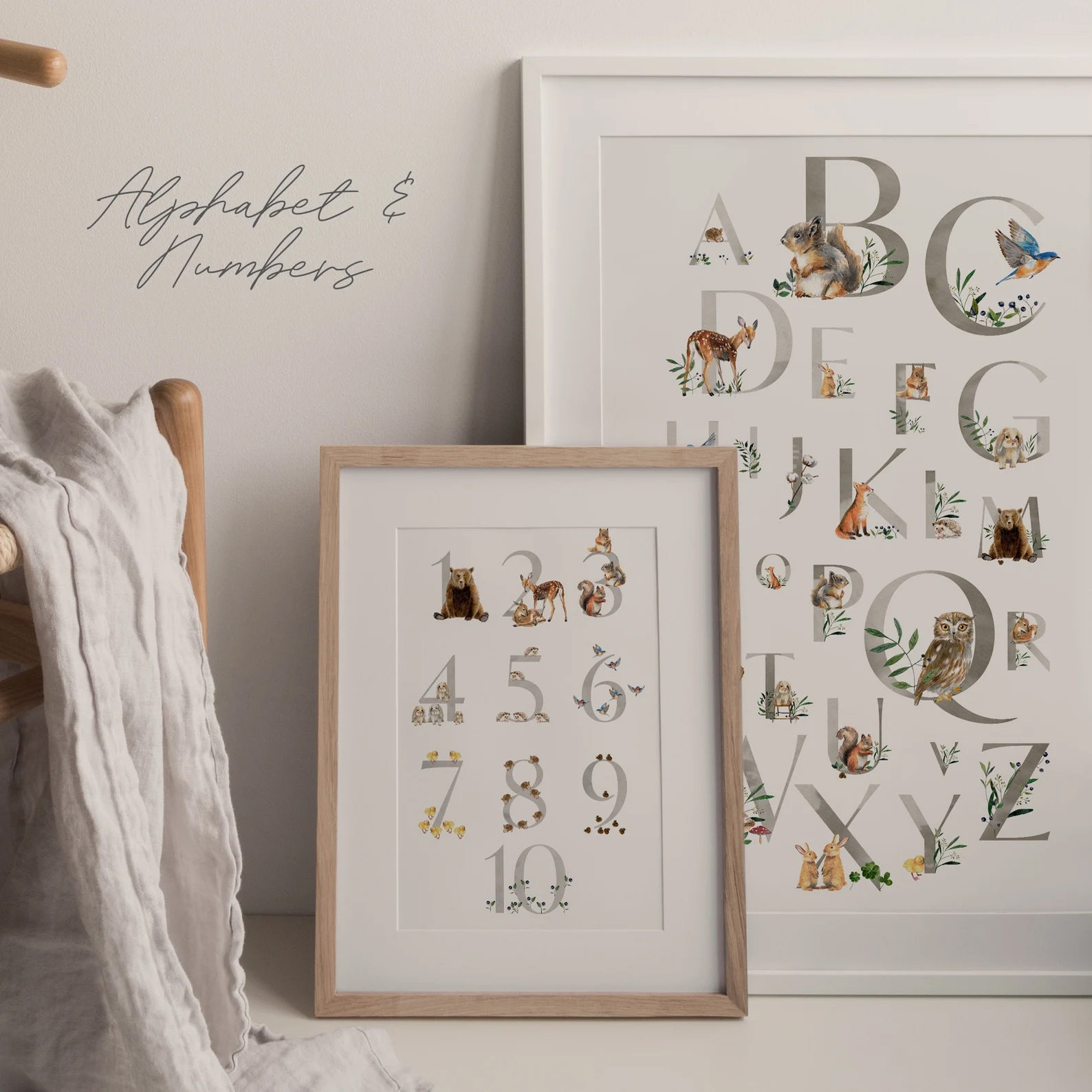Watercolor Woodland ABC & Numbers Poster: Educational Nursery Print ...