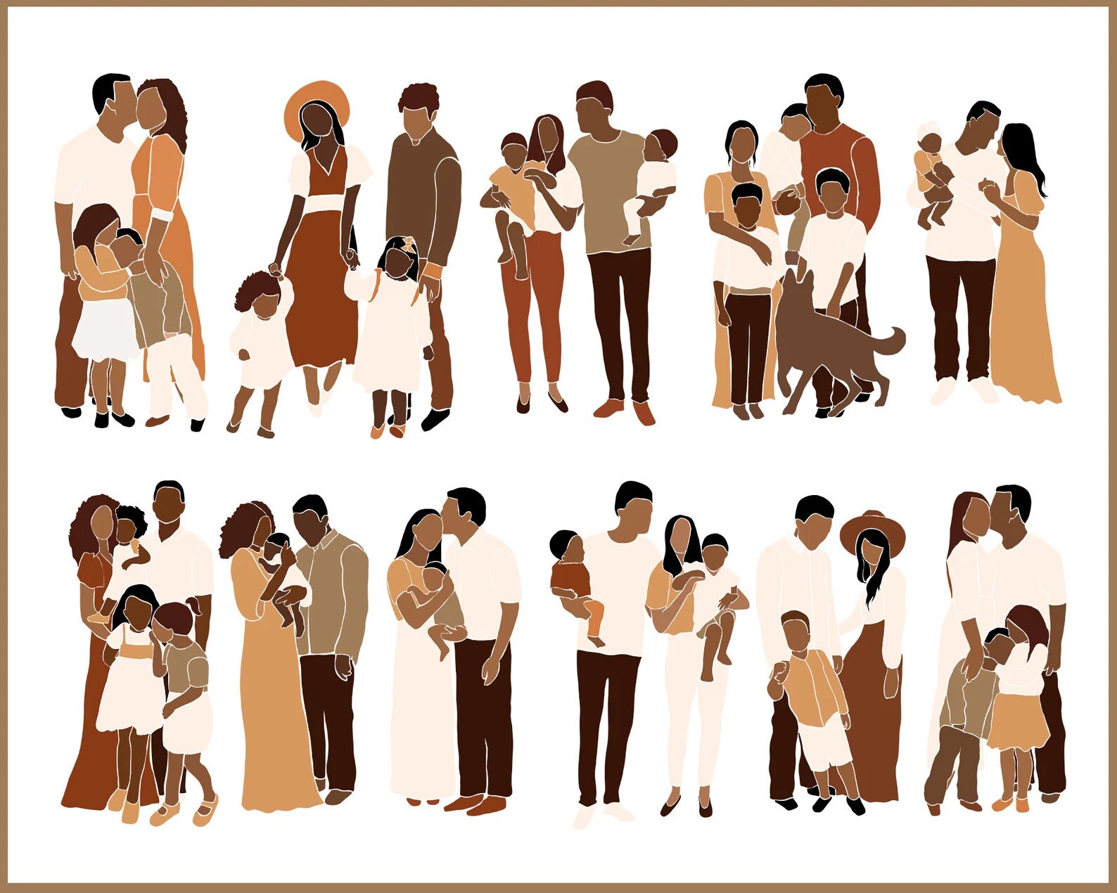 Abstract Family Clipart: Dark Skin Tone Parents, Kids (SVG, PNG) - Etsy