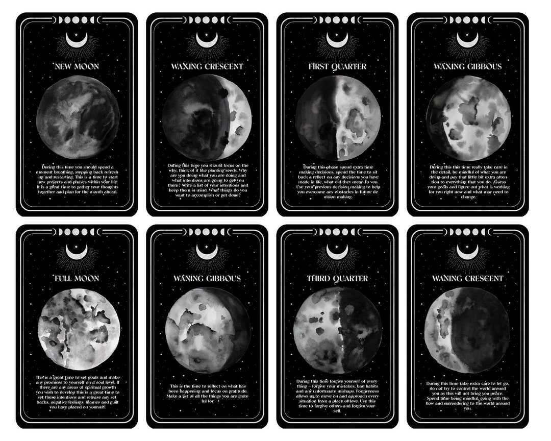 Watercolor Moon Phases. Moon Phases Cards, Moon Phases Meaning ...