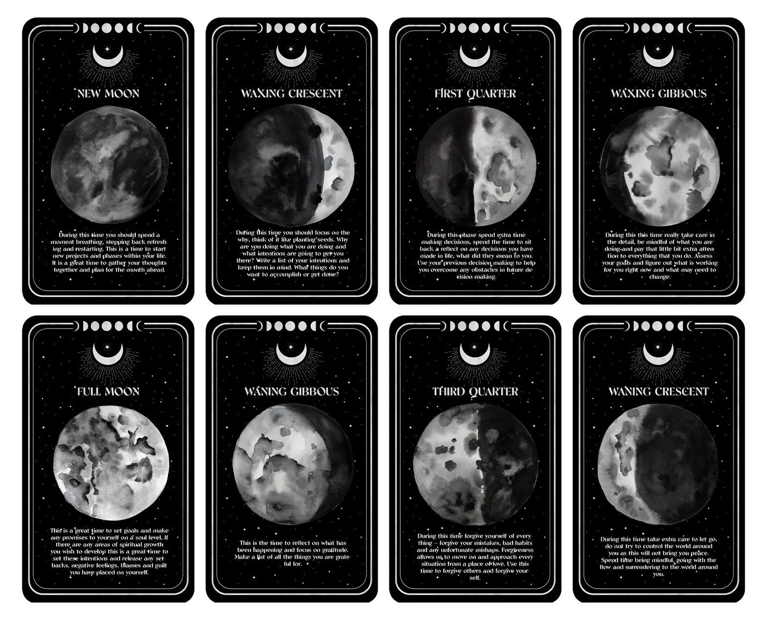 Watercolor Moon Phases. Moon Phases Cards, Moon Phases Meaning ...