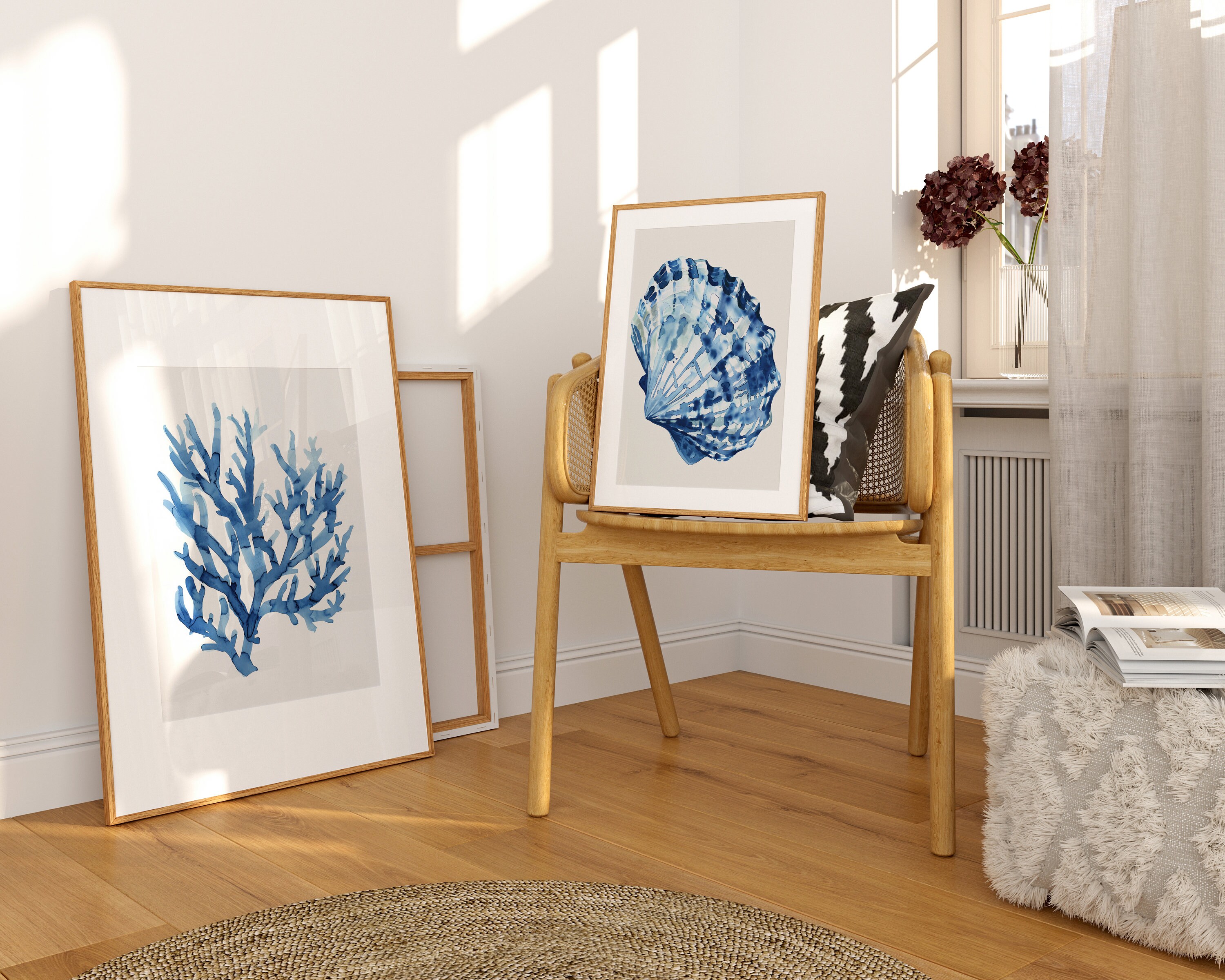 Coastal Wall Art Prints: Navy Blue Beach House Decor (set of 60 ...