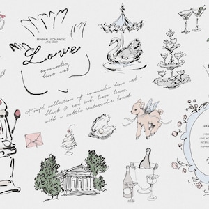 Love Line Art Clipart, Romantic Wedding & Valentine Illustrations - Etsy