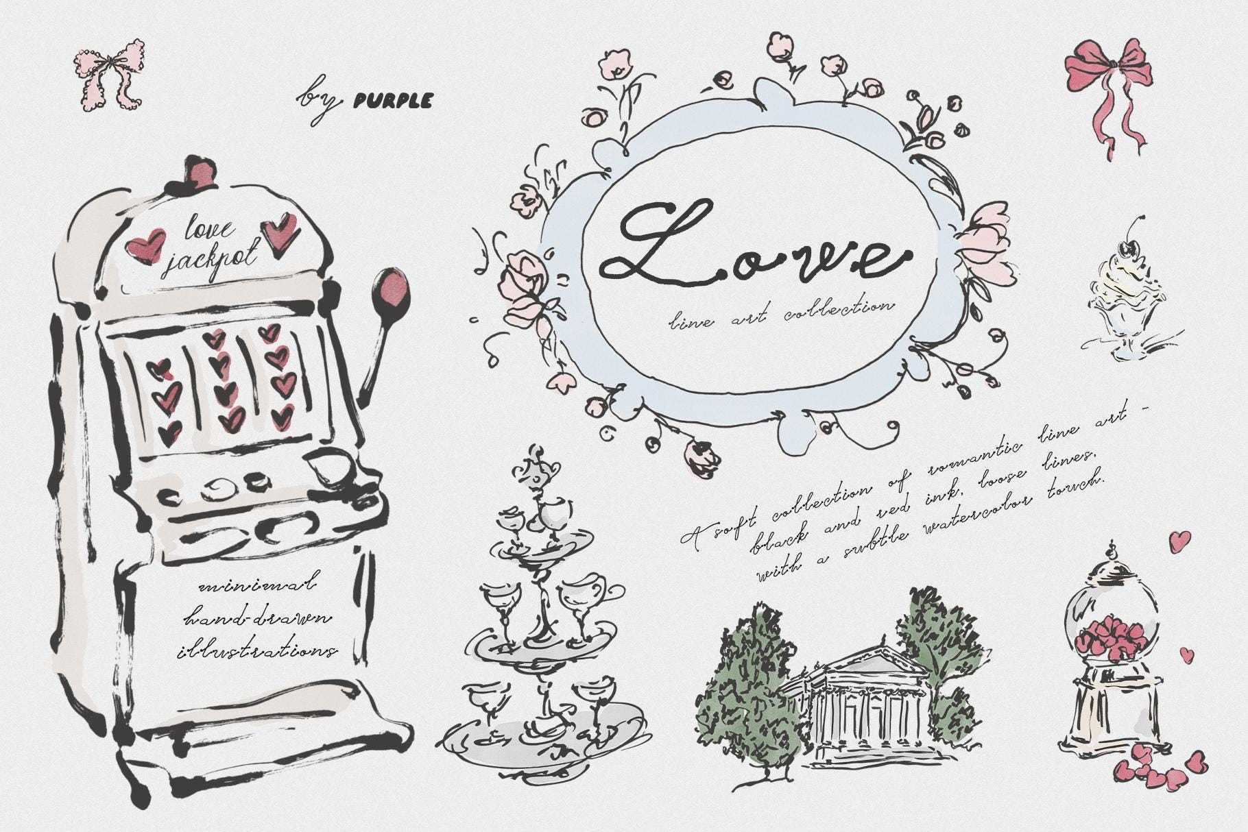 Love Line Art Clipart, Romantic Wedding & Valentine Illustrations - Etsy