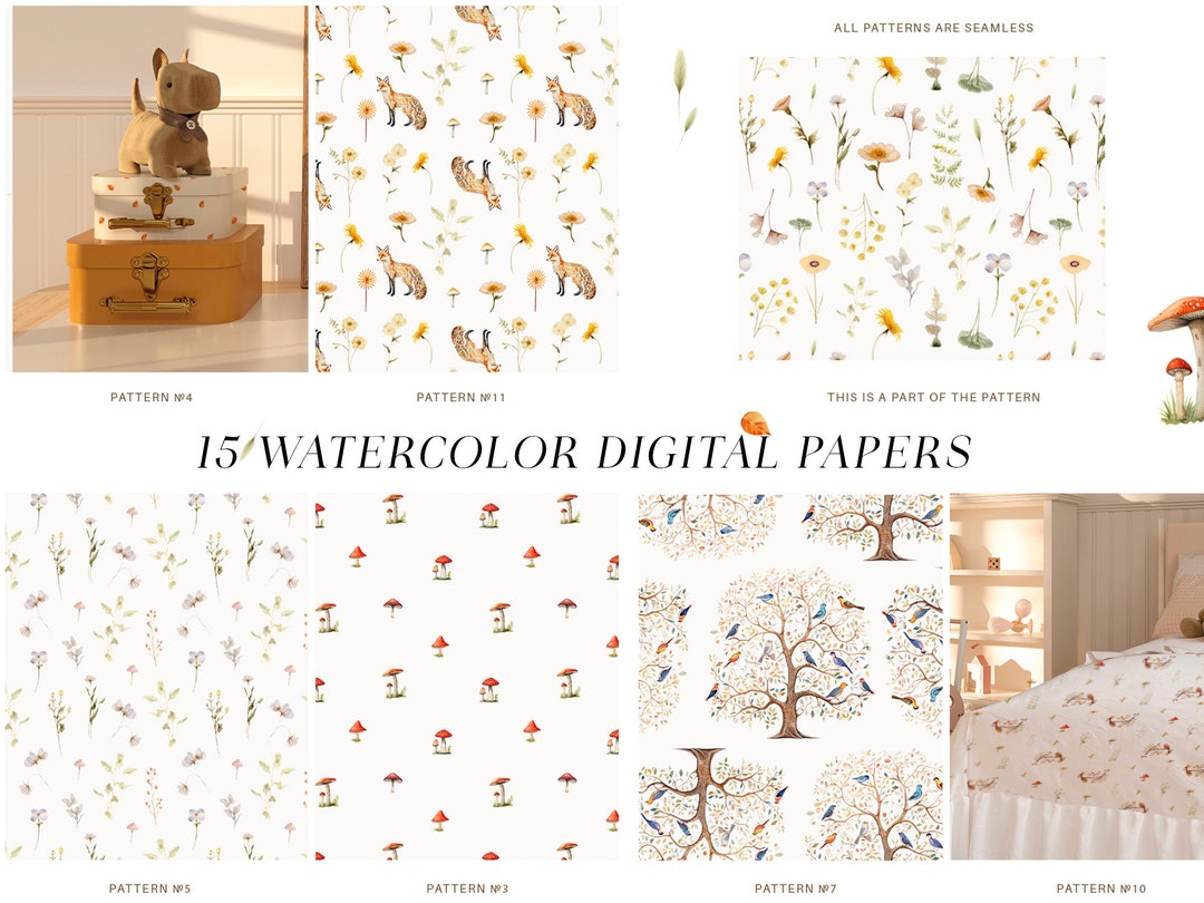 15 Watercolor Autumn Digital Papers. Commercial Use. Scrapbook Paper ...