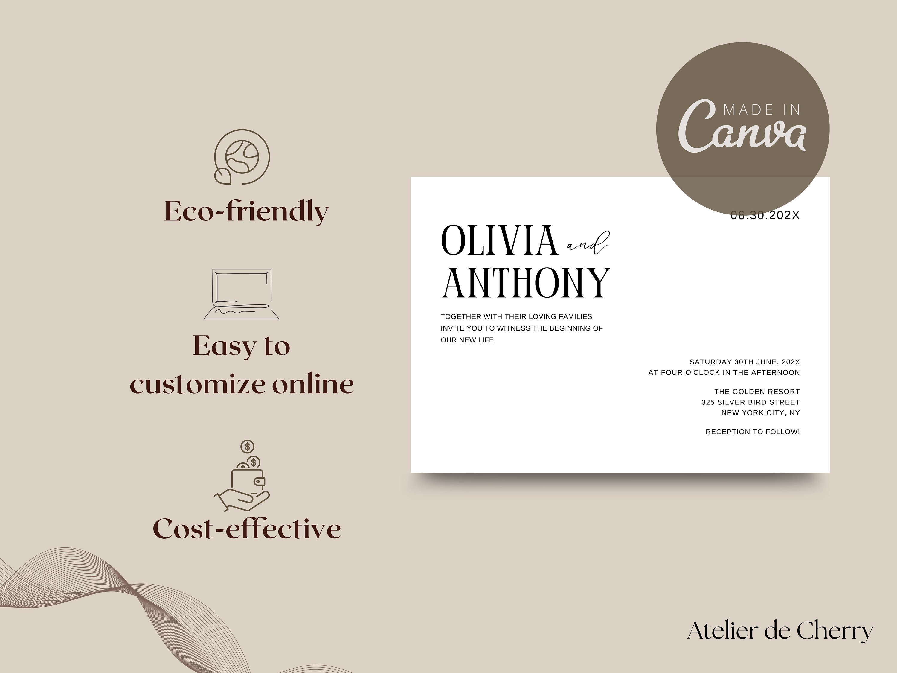 Digital Wedding Invitation Canva Template Instant Download Print DIY ...