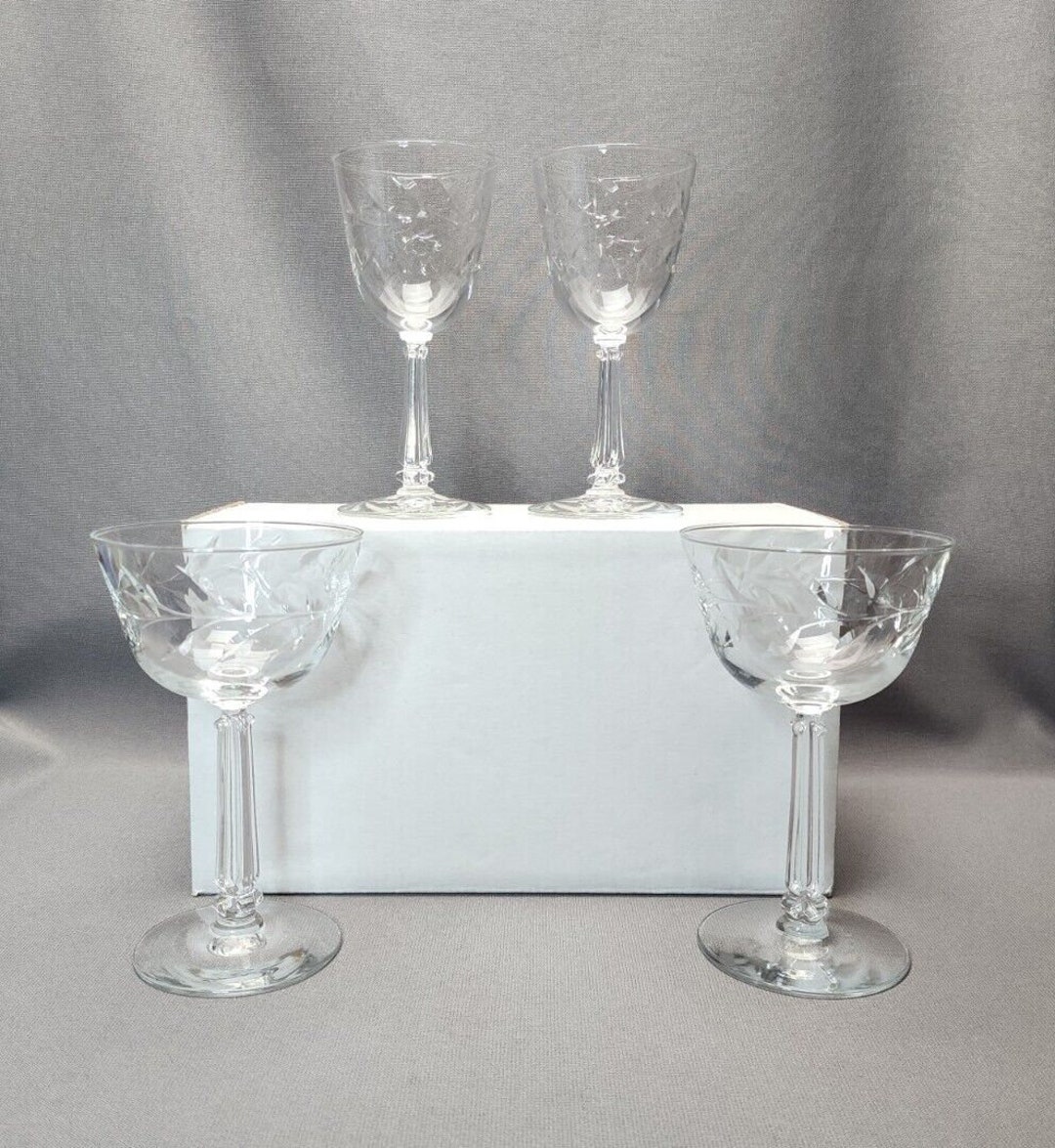 Vintage Libbey Rock Sharpe Laurel Wreath Champagne Coupes & Wine ...