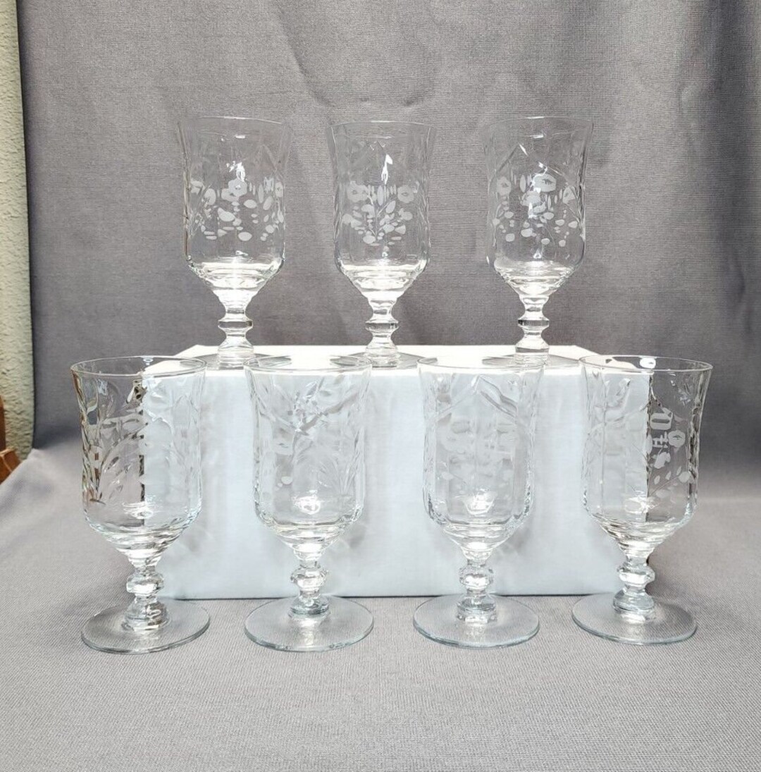 Vintage Libbey Rock Sharpe Burleigh Etched Flowers Crystal Juice Glass ...