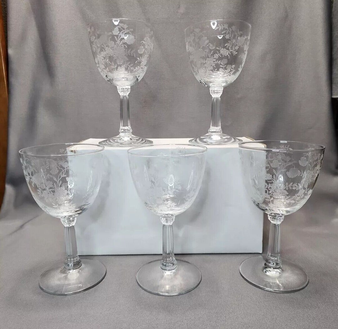 Vintage Fostoria "bouquet" Floral Pattern Crystal Wine Glass Water ...