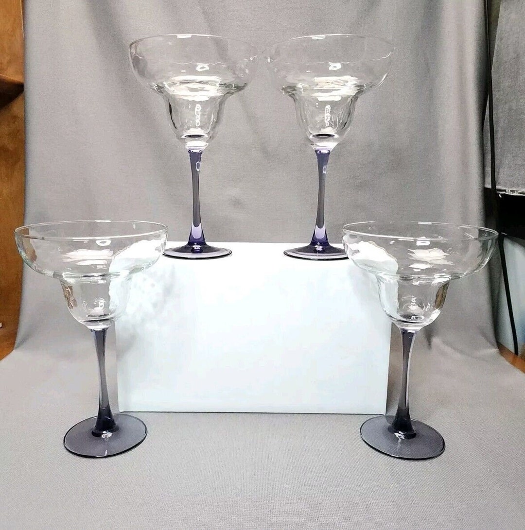 Amethyst Purple Stem Hammered Glass Margarita Glasses Wine Barware set ...
