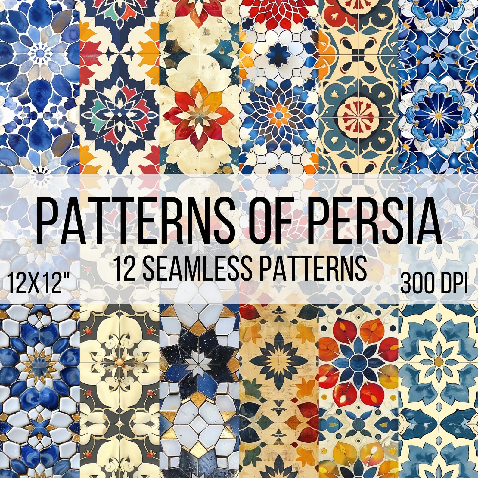Persian Tile Digital Paper, 12 Seamless Iranian Geometric Patterns ...