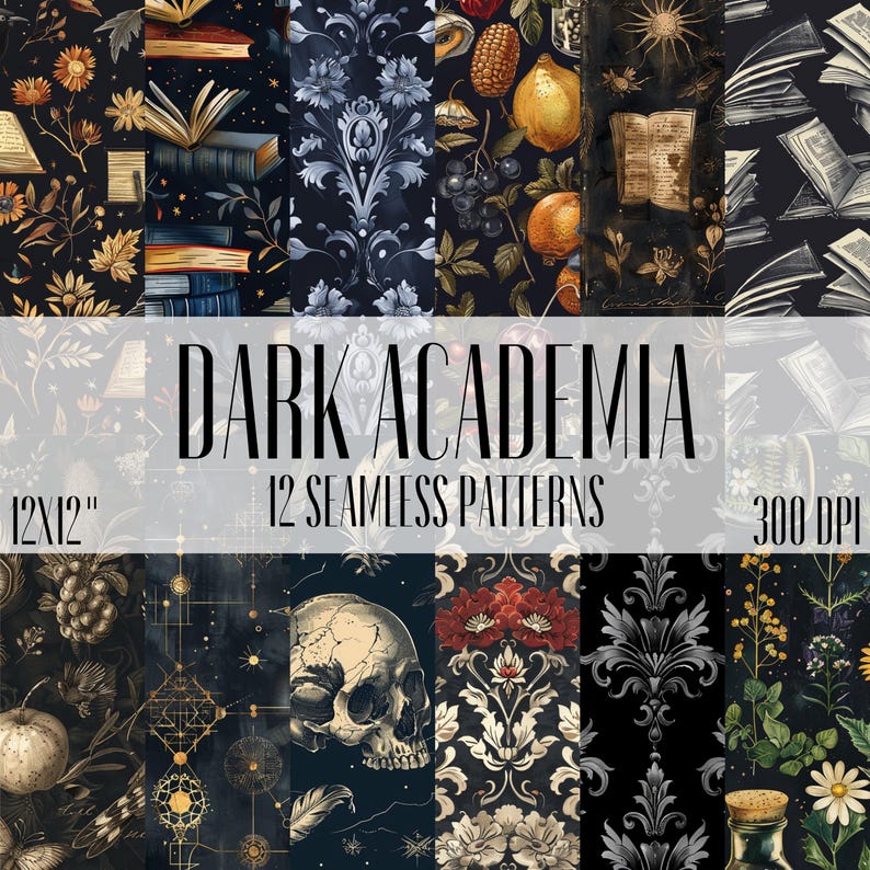 DARK ACADEMIA Digital Paper | Seamless Patterns Pack | 12 Gothic Junk ...