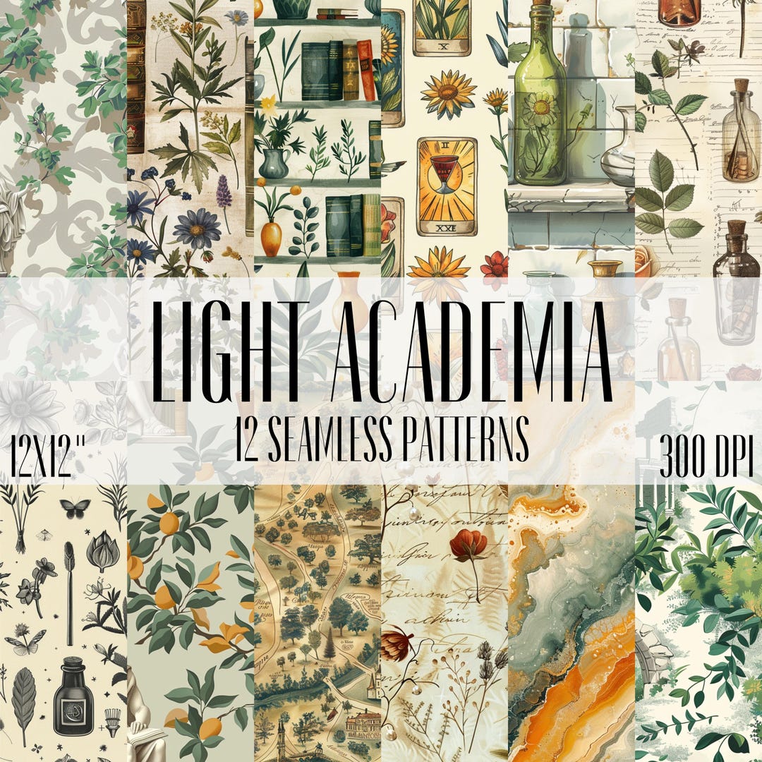 LIGHT ACADEMIA Digital Paper | Seamless Patterns Pack | 12 Bookish ...