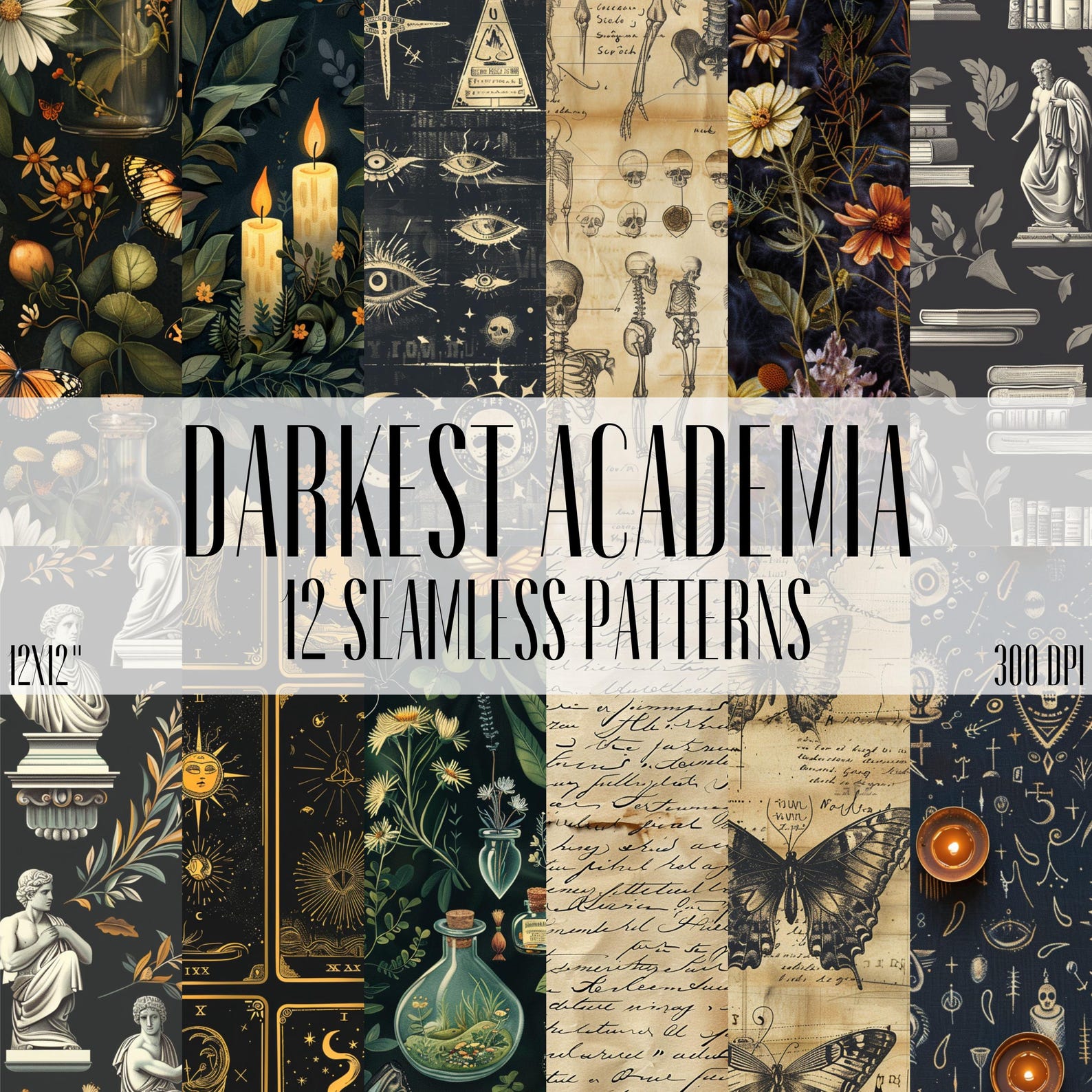 DARKEST ACADEMIA SEAMLESS Patterns Elegant Digital Paper Gothic ...