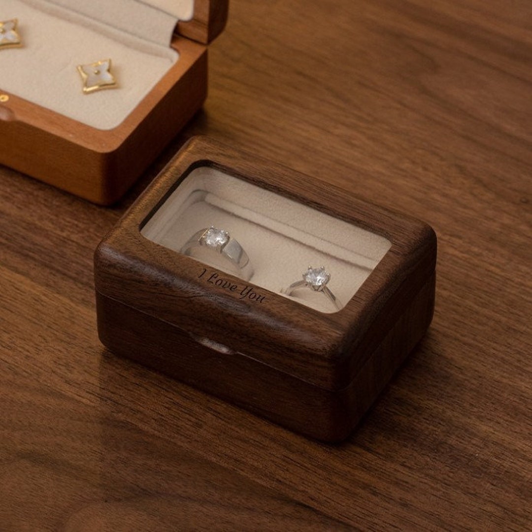 Customizable Wooden Ring Box, Engagement Jewelry Box, Personalized ...