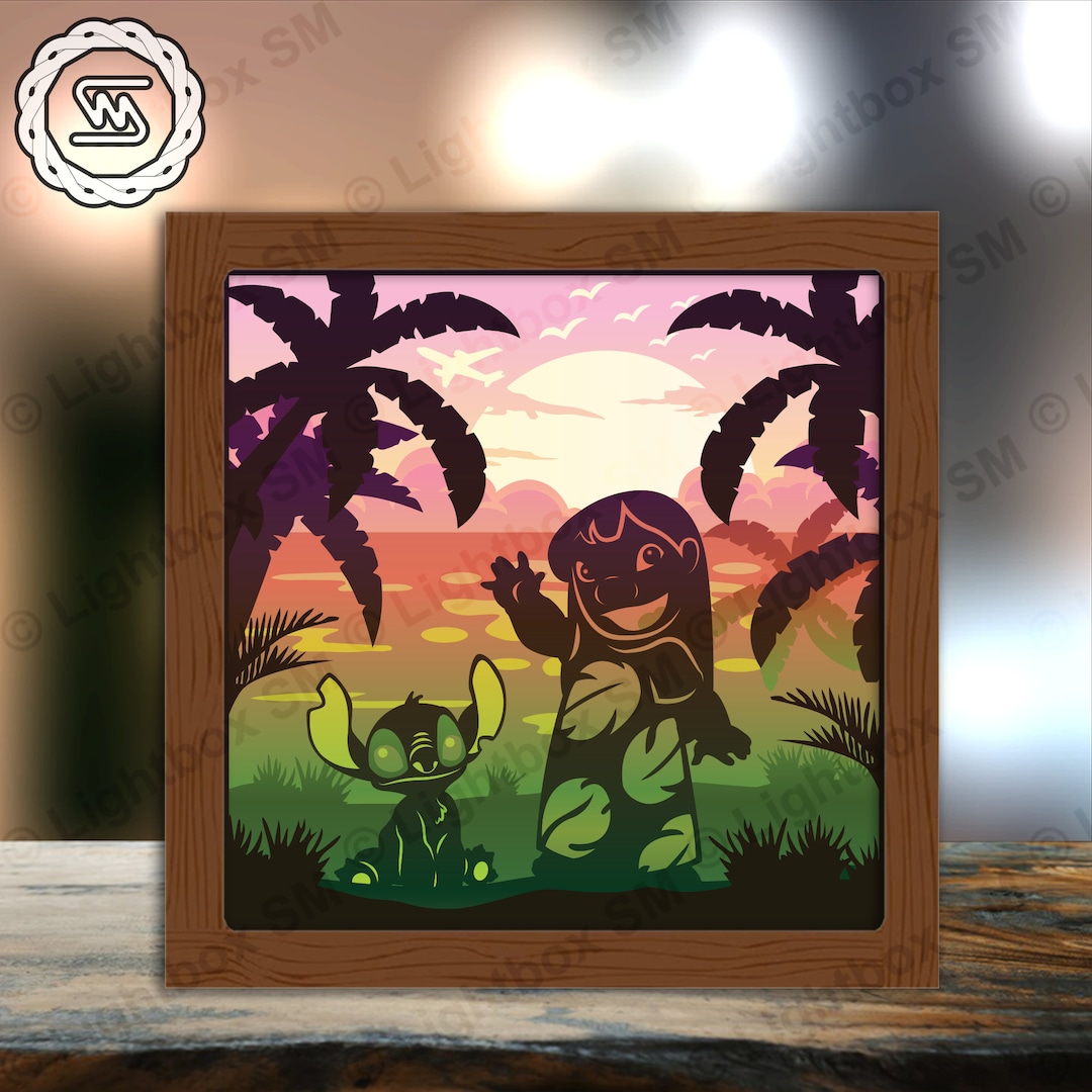 Lilo & Stitch Paper Cut Light Box Template Files, Shadow Box, 3D Papercut Lightbox Svg File DIY ...
