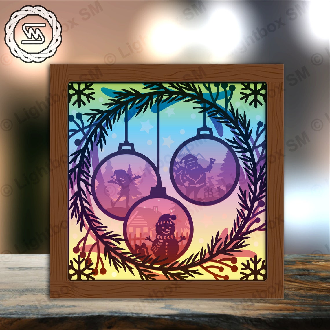 Christmas Baubles 3 Square Paper Cut Light Box Template Files, Shadow ...