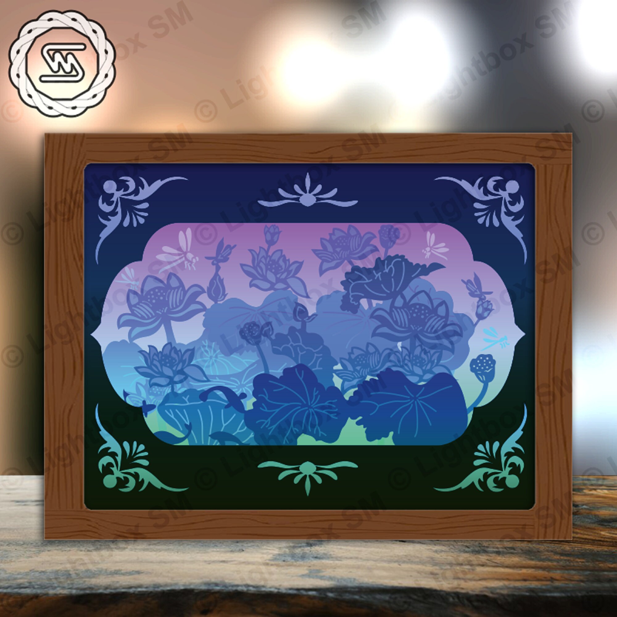 Lotus Pond Paper Cut Light Box Template Files Shadow Box 3D - Etsy