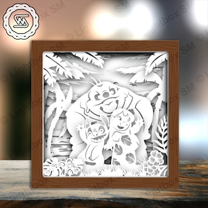 Stitch Paper Cut Light Box Template: 3D Shadow Box SVG (digital ...